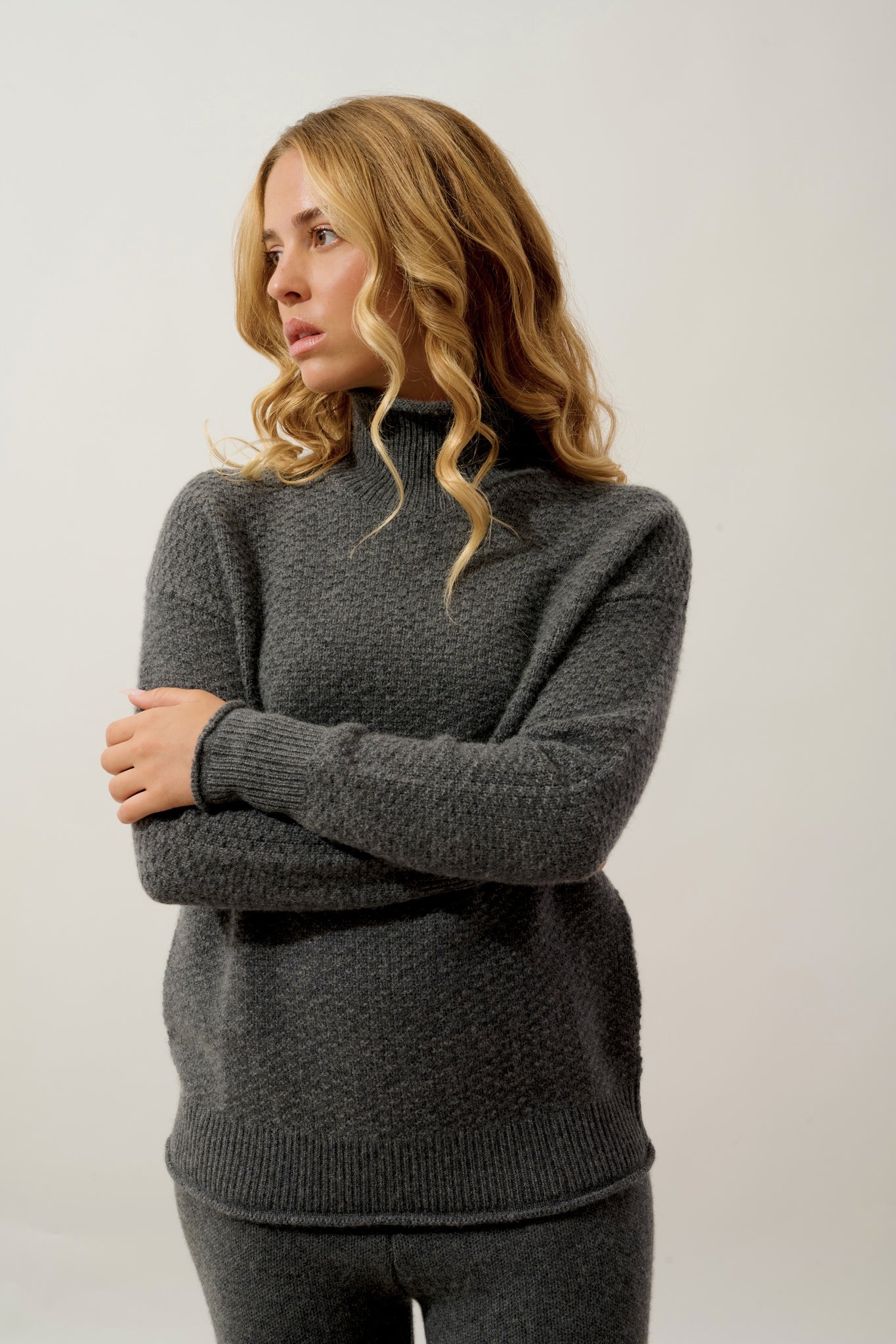 ELODIE pull col montant 6 fils anthracite chiné 100% cachemire ...